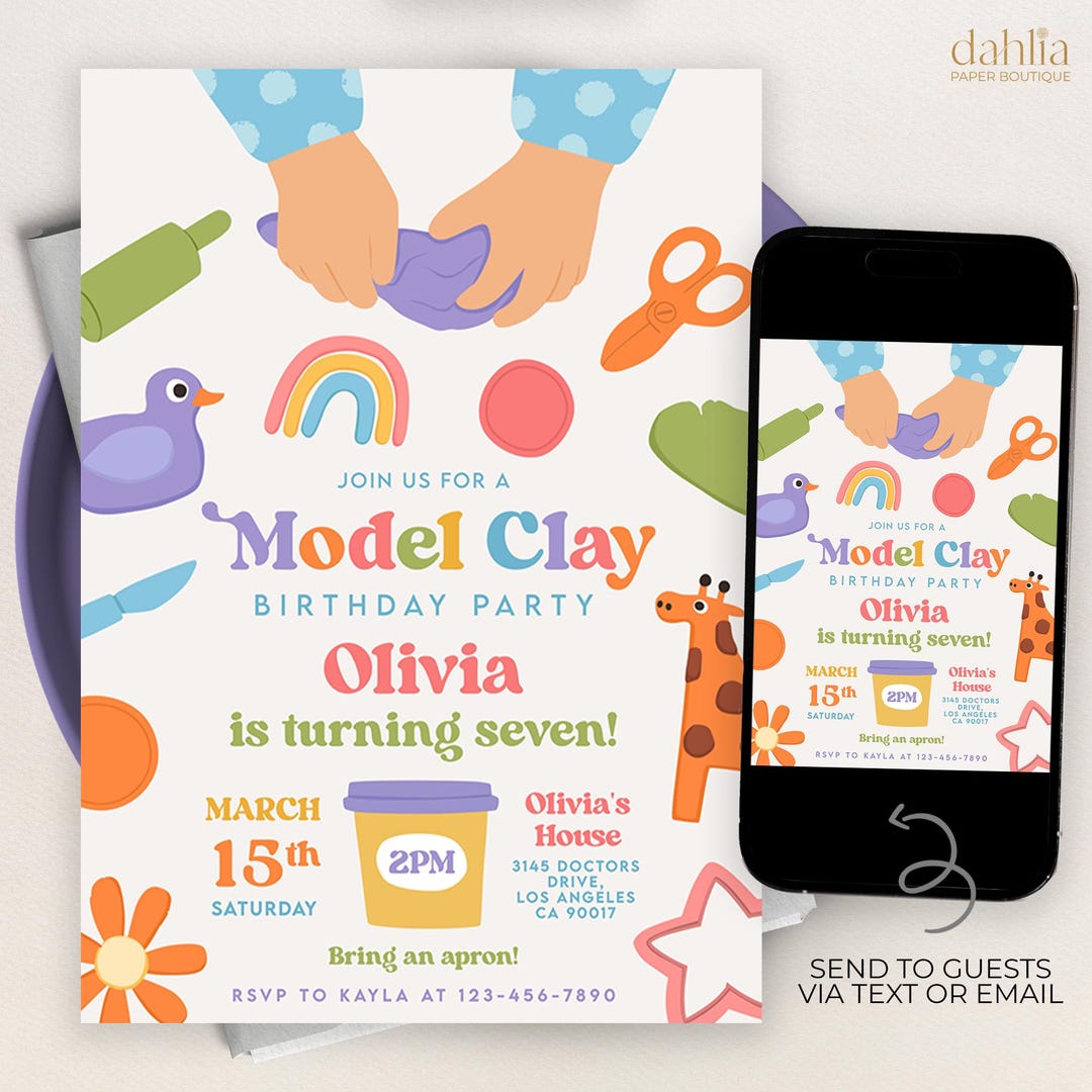 Model Clay Birthday Invitation, EDITABLE Painting Party Invite, Tween ...