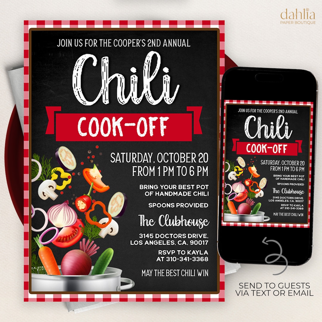 Chili Cookoff Invitation, Editable Chili Tasting Contest Competiton ...