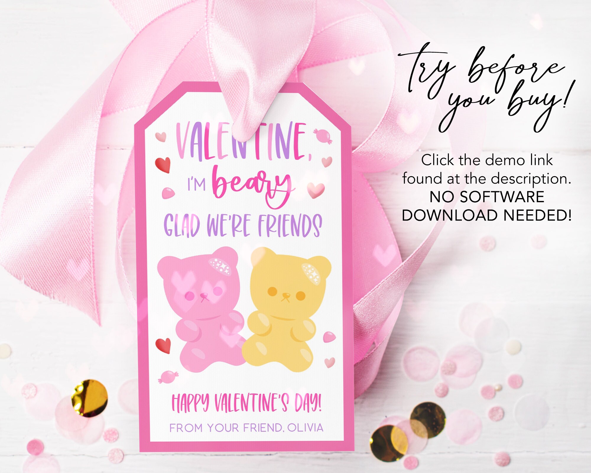 EDITABLE I'm Beary Glad We're Friends Valentine Gift - Etsy