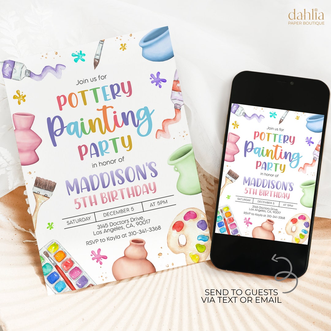 Pottery Painting Birthday Invitation, EDITABLE Painting Party Invite ...