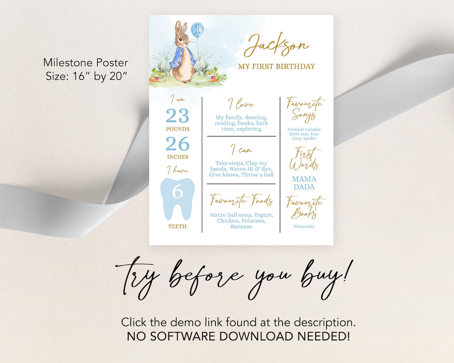Peter Rabbit First Birthday Milestone Poster EDITABLE - Etsy