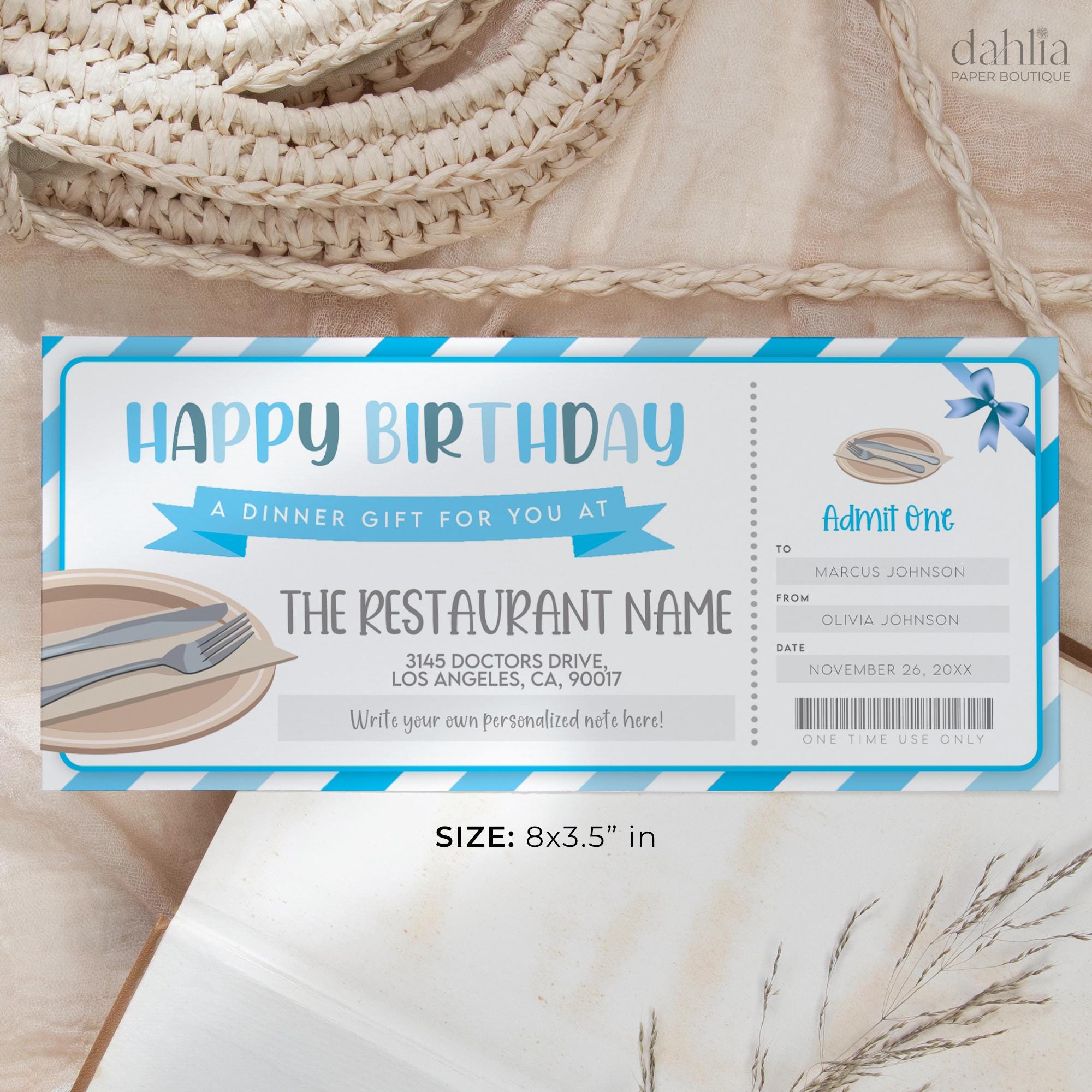 Restaurant Gift Voucher Template, Surprise Birthday Dinner Date Gift ...