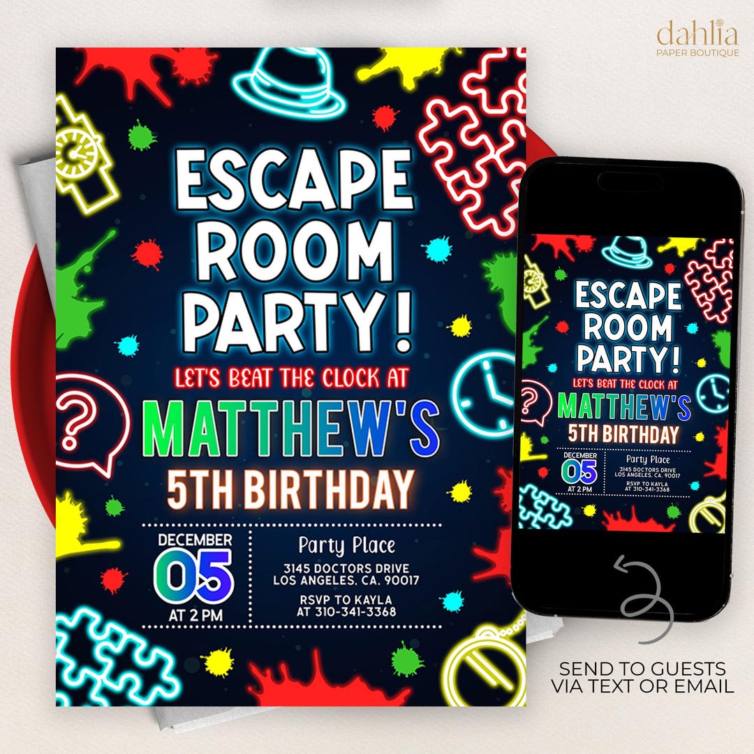 Escape Room Invitation, EDITABLE Mystery Birthday Party Invite, Kids ...