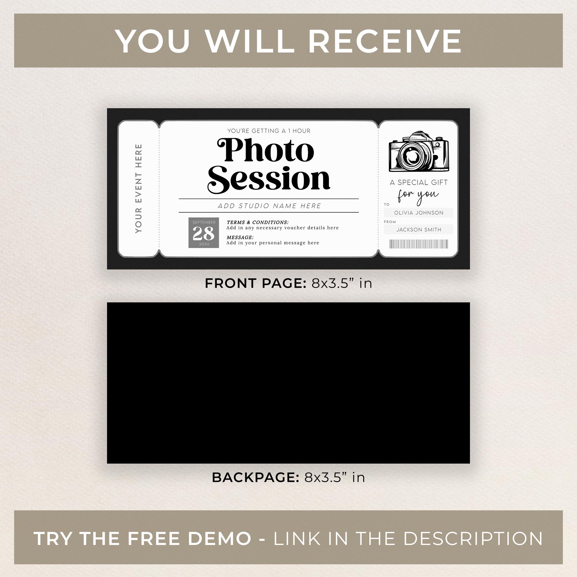 Photo Session Gift Voucher, Editable Photography Gift Card Printable ...