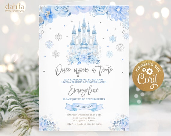 Winter Castle Birthday Invitation, EDITABLE Royal Princess Party Invite ...