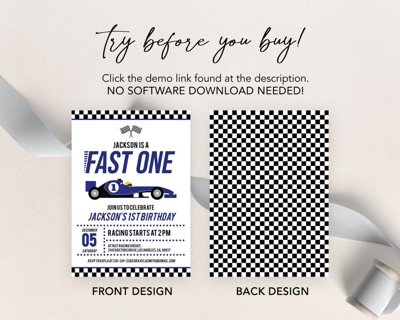 Fast One First Birthday Invitation Template, Editable Race Car Party ...