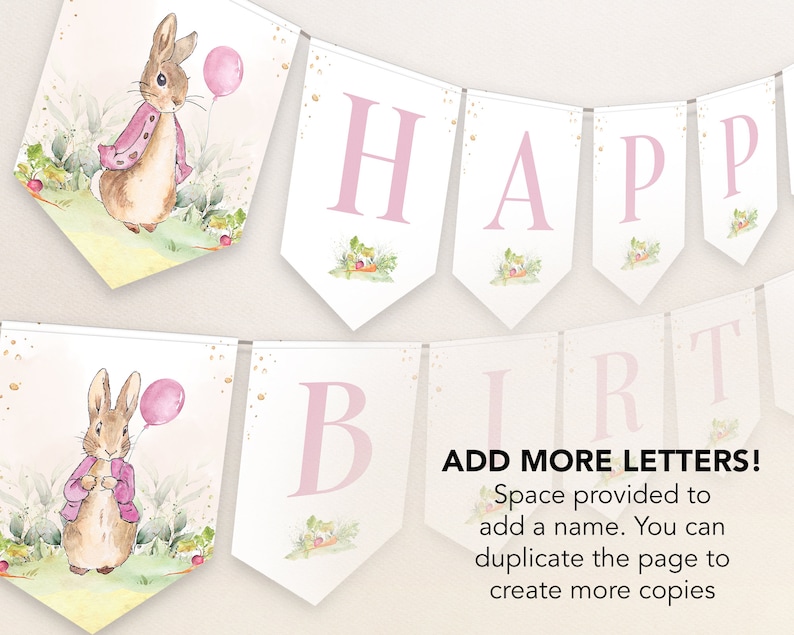 EDITABLE Peter Rabbit Happy Birthday Banner Flopsy Bunny - Etsy Australia