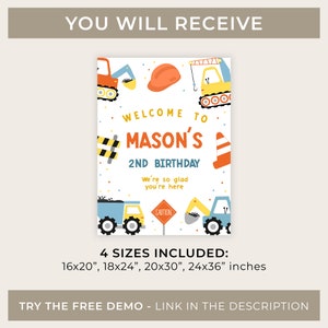 Construction Birthday Welcome Sign, EDITABLE Dump Trucks Party Decor ...