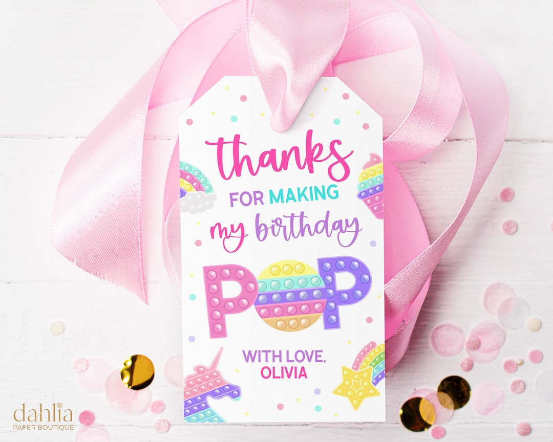 EDITABLE Pop It Thank You for Coming Gift Tag, Pop It Party Favor Tag ...