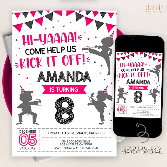 Taekwondo Girls Birthday Party Invitations