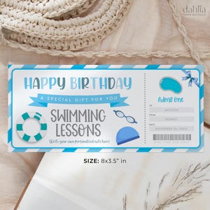 Swim Lessons Gift Certificate, Swimming Classes Ticket Editable ...