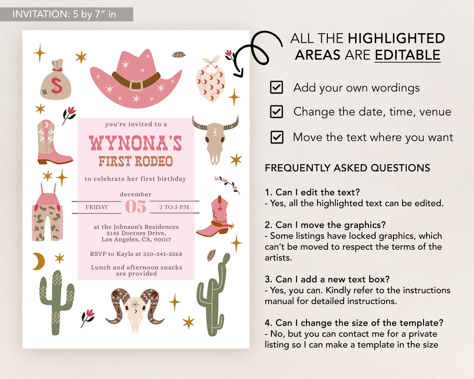 Wild West First Birthday Invitation EDITABLE Cowgirl Rodeo | Etsy