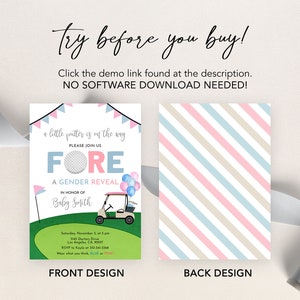 Golf Gender Reveal Par-tee Invitation, EDITABLE Golfing Coed Gender ...