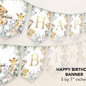 EDITABLE Safari Happy Birthday Banner, Jungle Animals Birthday Banner ...