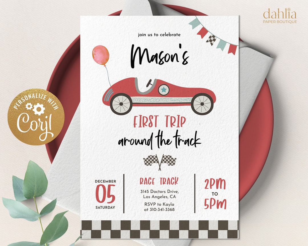 Red Race Car First Birthday Invitation Template (Download Now) - Etsy
