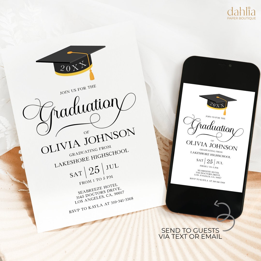 Graduation Party Invitation Template Editable, Graduation Announcement ...