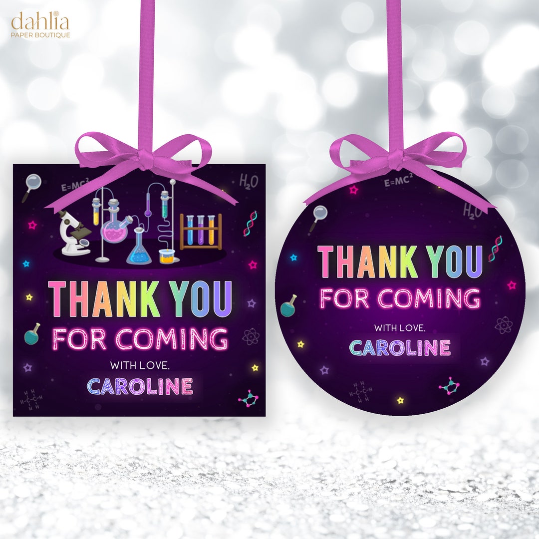 EDITABLE Thank You Round Gift Tag, Mad Science Party Favor Tag ...