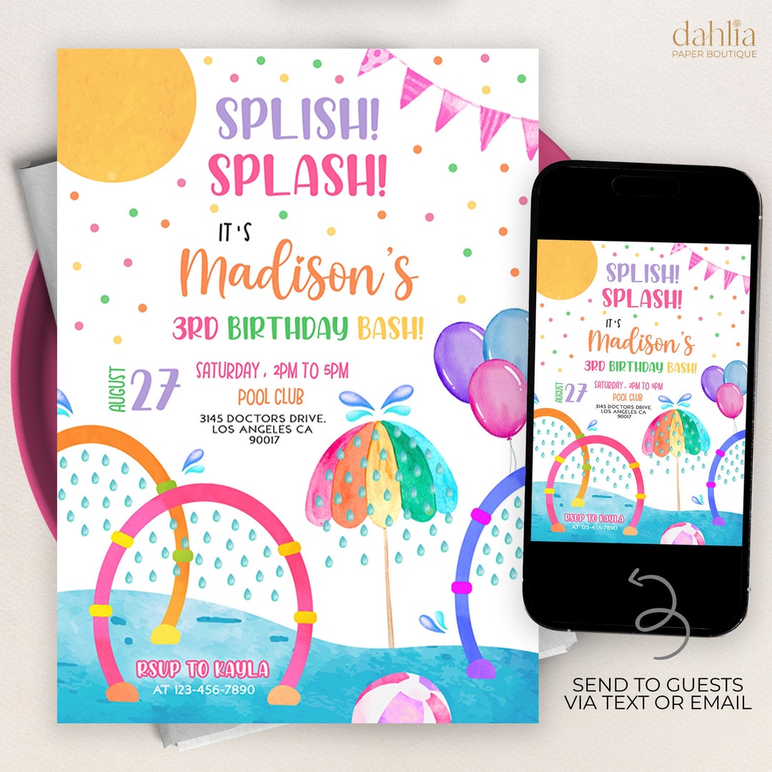 Splash Pad Party Invitation, EDITABLE Water Park Party Invite Template ...
