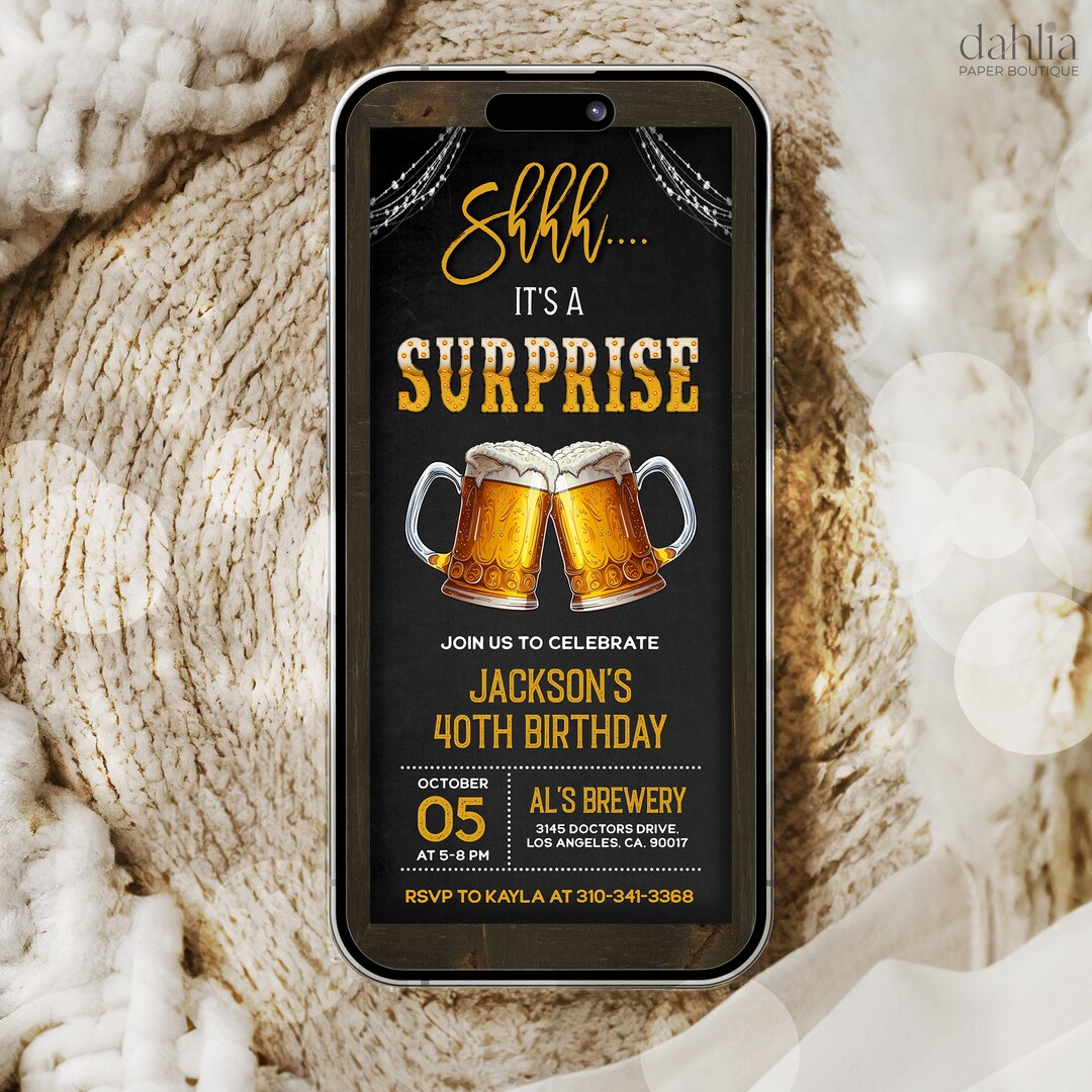 Beer Surprise Birthday Digital Invitation, Editable Beer Party Mobile ...