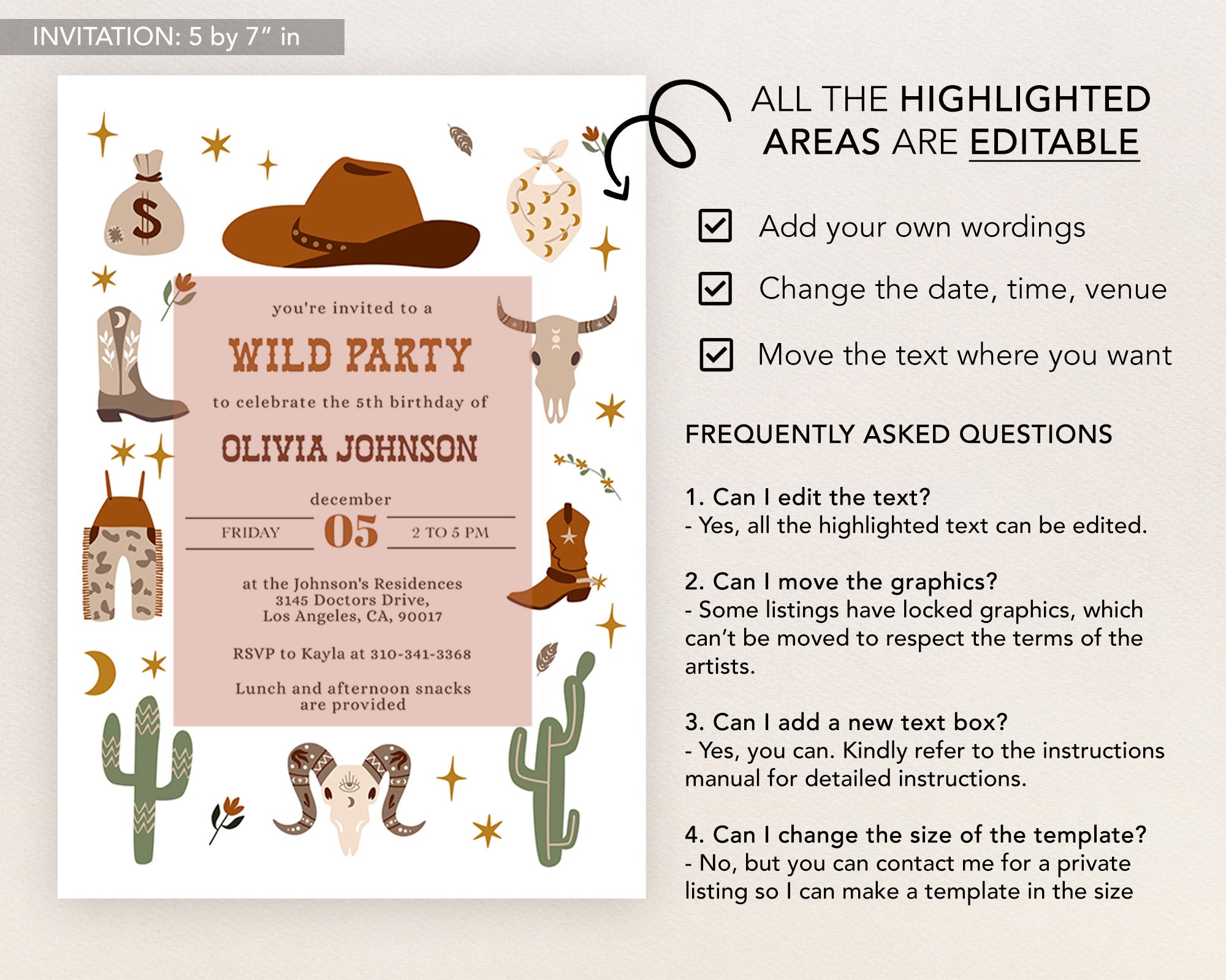 Wild West Modern Birthday Invitation EDITABLE Cowboy Rodeo | Etsy