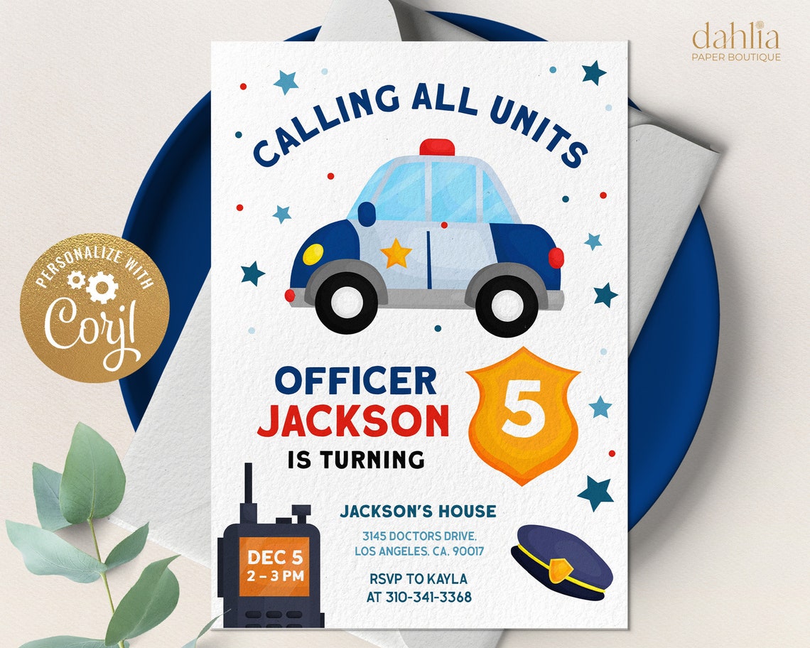 Police Birthday Invitation EDITABLE Cop Car Party Invite - Etsy