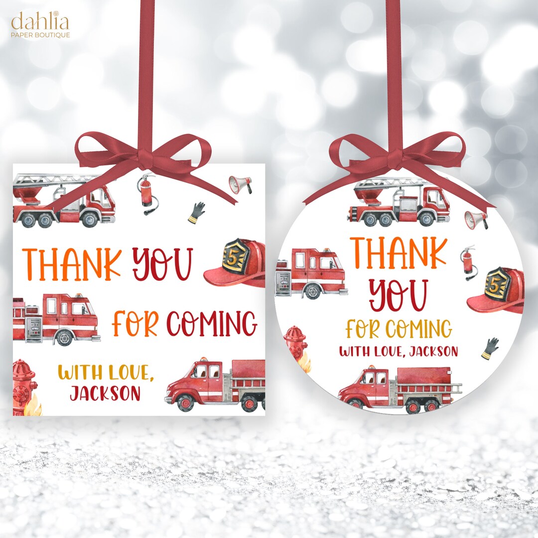 Emergency Vehicles Thank You Gift Tag, EDITABLE Firefighter Birthday ...
