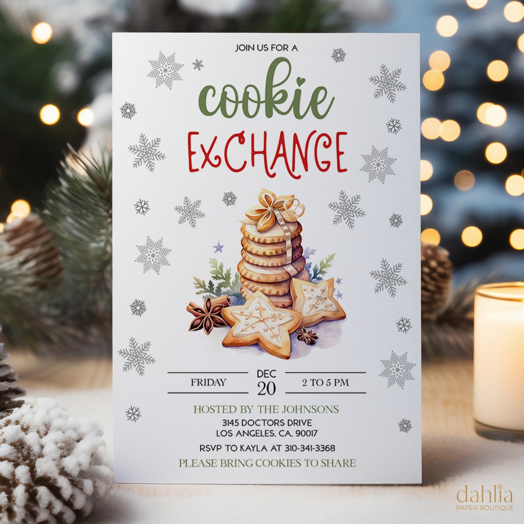 Modèle d'invitation d'échange de biscuits de Noël, faire-part de fête ...