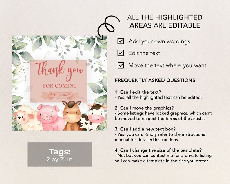 Farm Birthday Thank You for Coming Gift Tag EDITABLE Barn - Etsy