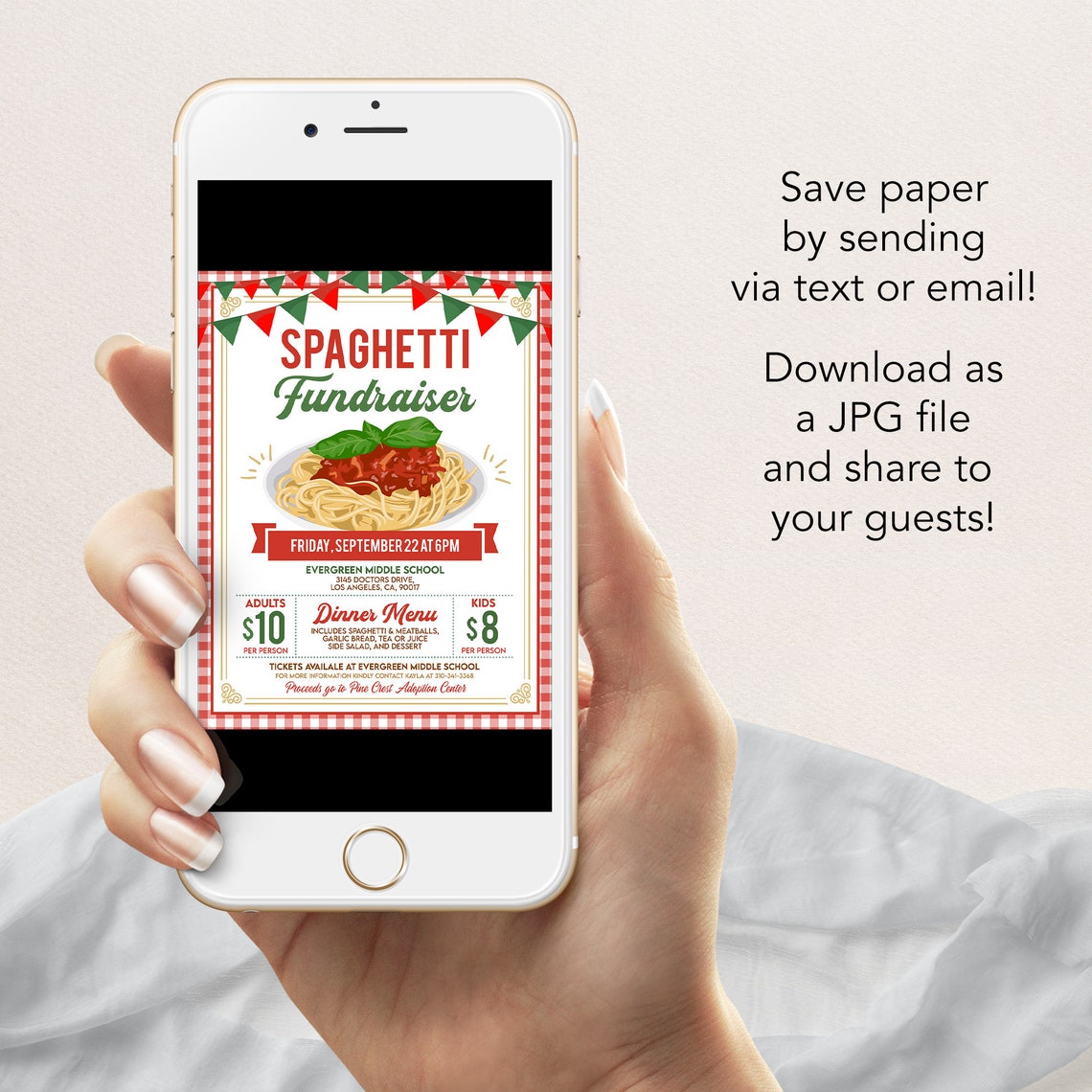 Editable Spaghetti Dinner Fundraiser Flyer Ticket, Pasta PTA PTO School ...