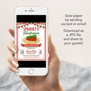 Editable Spaghetti Dinner Fundraiser Flyer Ticket, Pasta PTA PTO School ...