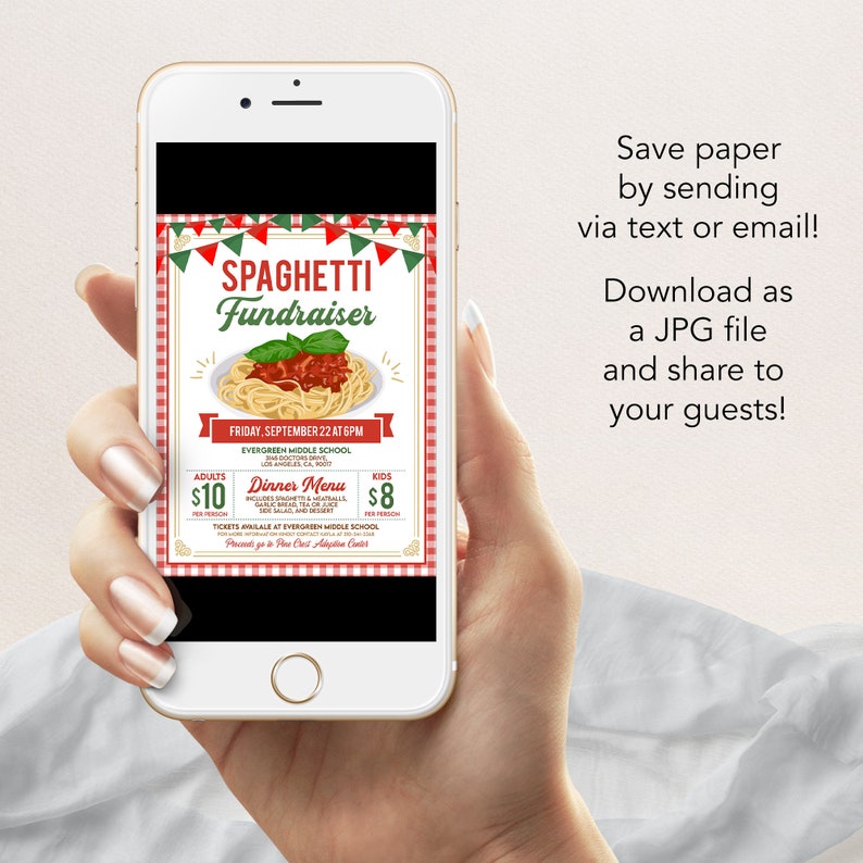 Editable Spaghetti Dinner Fundraiser Flyer Ticket, Pasta PTA PTO School ...