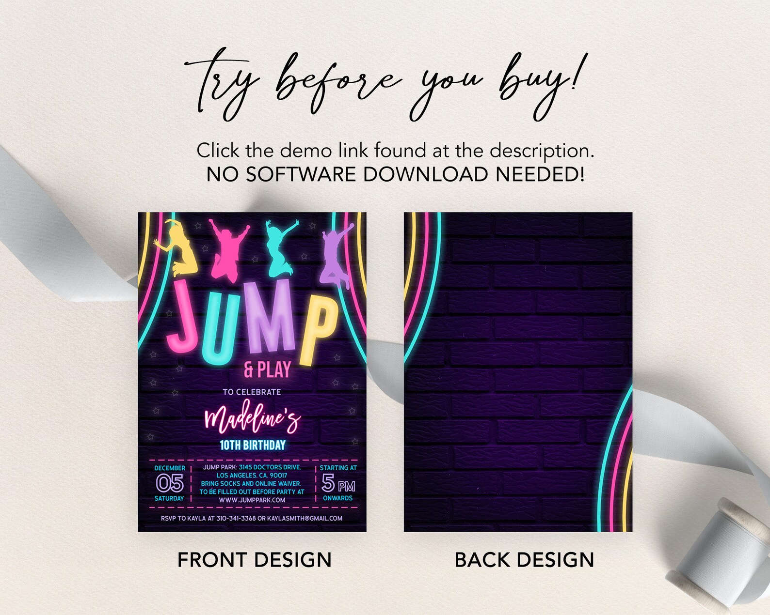 Neon Jump Invitation Editable Jump Birthday Invite - Etsy
