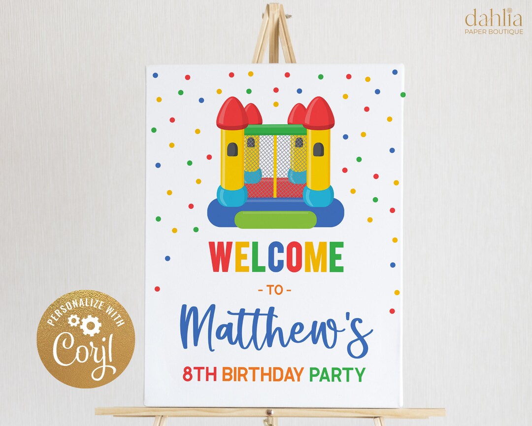Bounce House Birthday Welcome Sign, EDITABLE Kids Park Party Decor ...