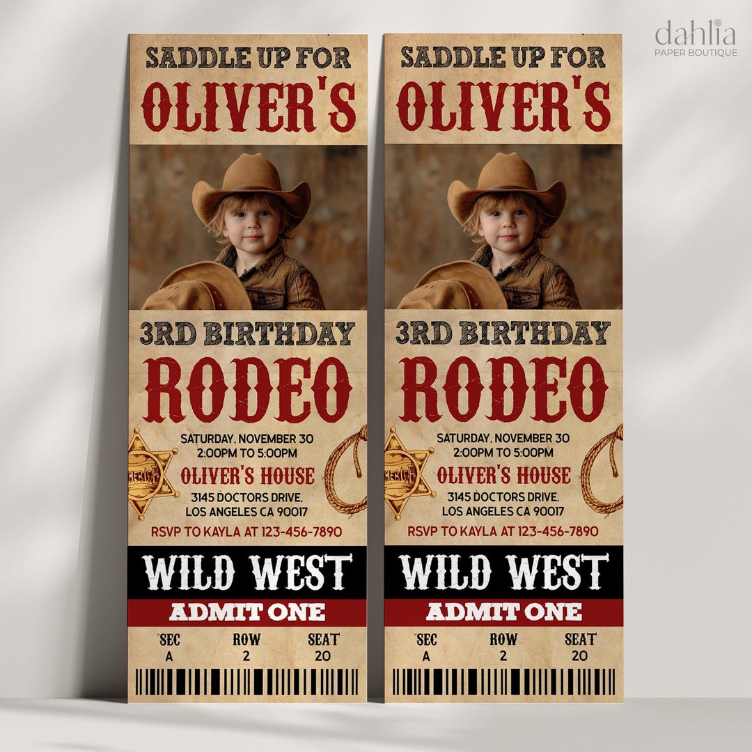 Western Rodeo Birthday Ticket Invitation, Editable Cowboy Ticket Invite ...