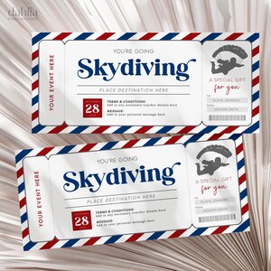 Skydiving Ticket Gift Voucher, Editable Sky Dive Coupon, Surprise ...