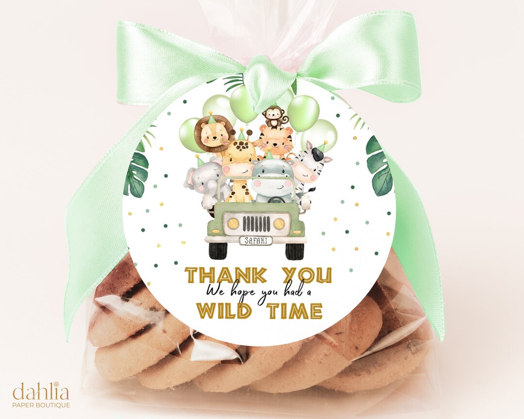 Wild One Birthday Thank You for Coming Gift Tag, Safari Animals Party ...