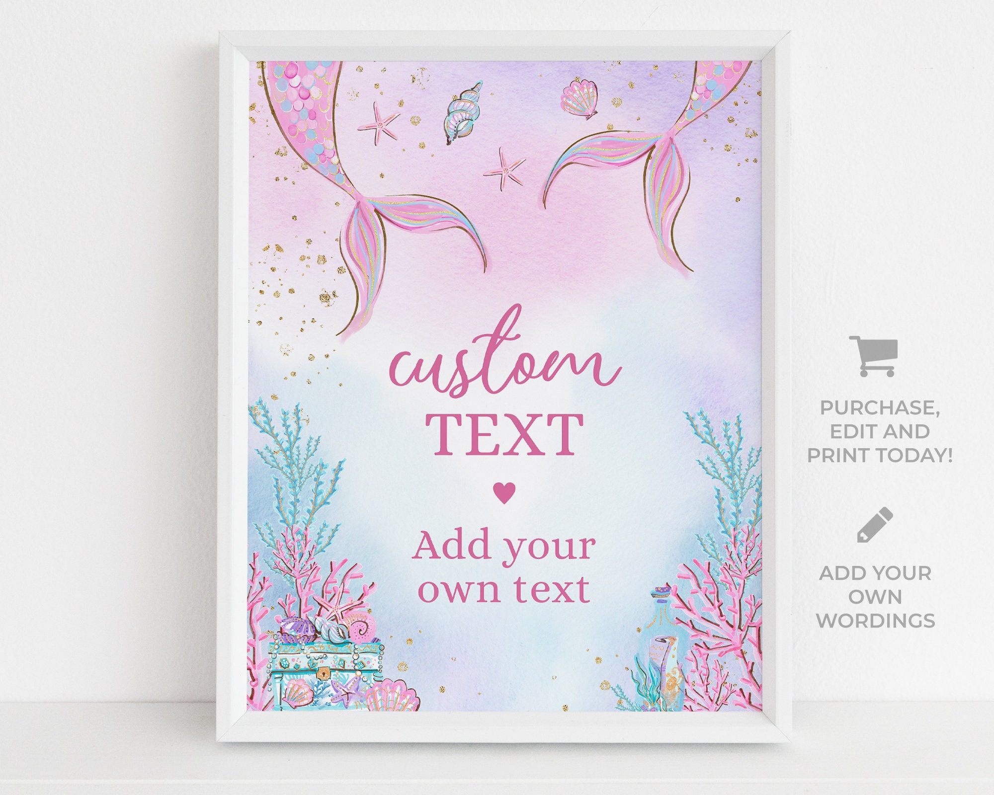 EDITABLE Mermaid Birthday Custom Text Sign Under the Sea | Etsy