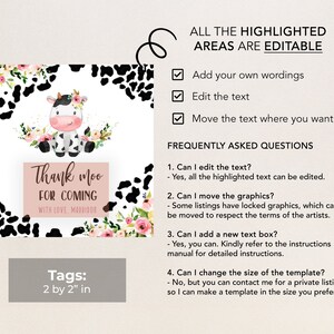 Holy Cow Birthday Thank You for Coming Gift Tag, Cow Party Favor Tag ...