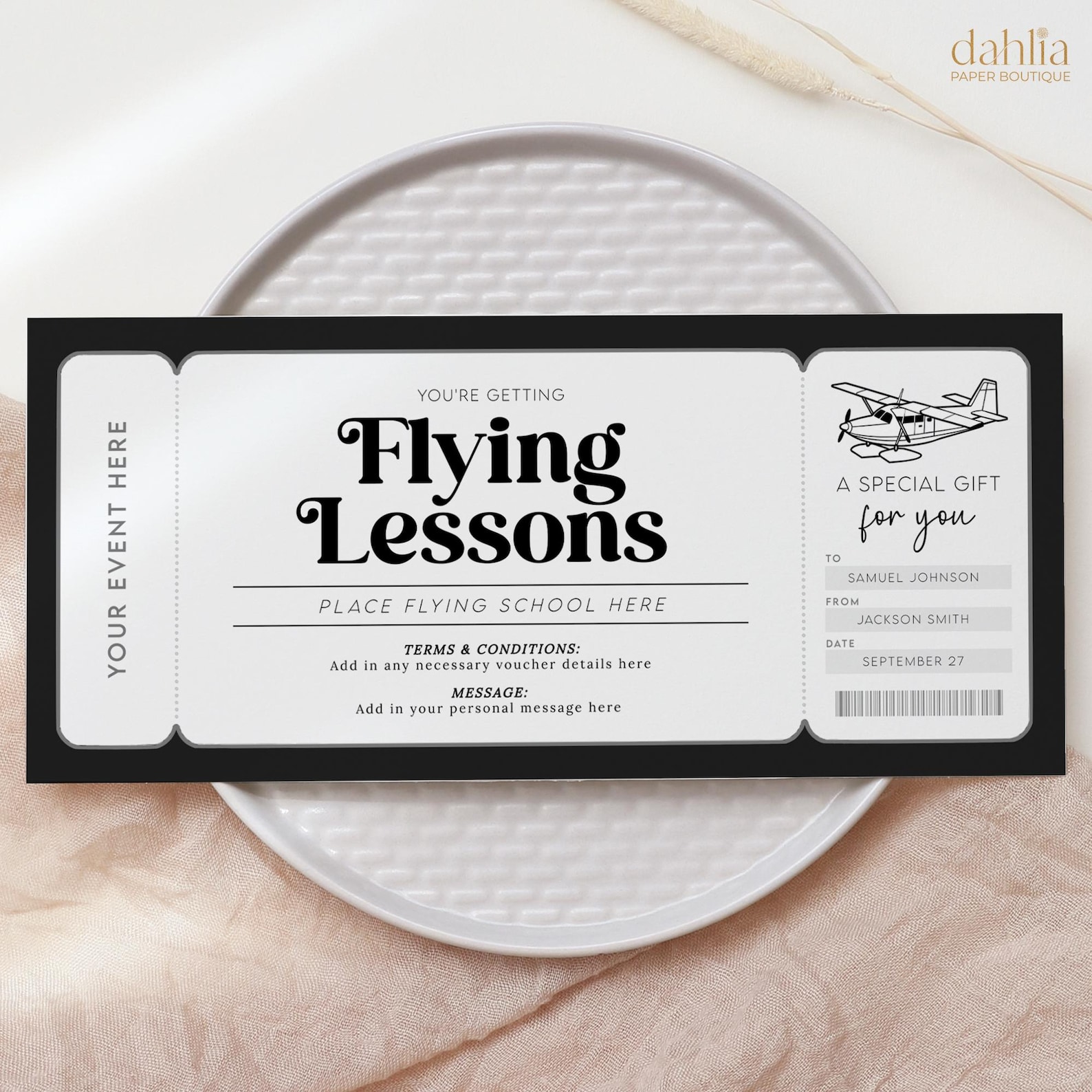 Flying Lessons Gift Voucher, Editable Pilot Training Gift Certificate ...