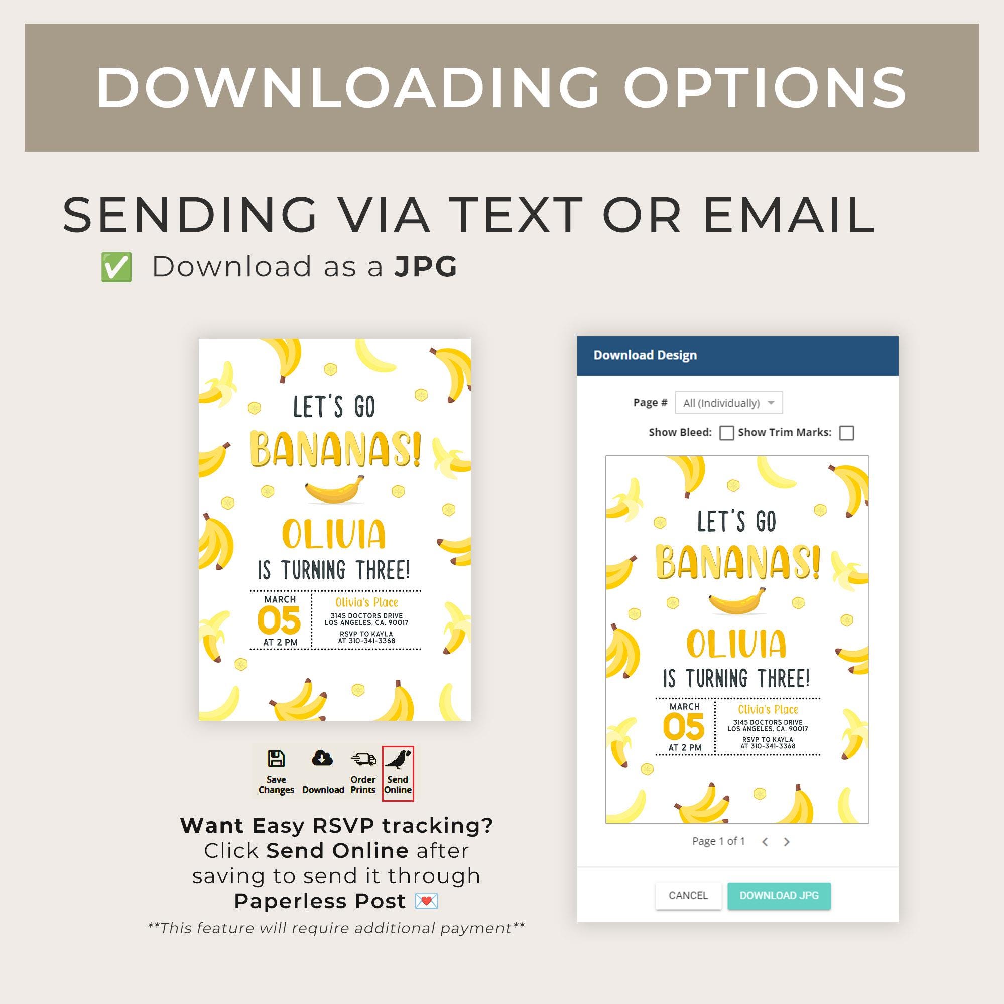 EDITABLE Banana Birthday Invitation, Let's Go Bananas Party Invite ...