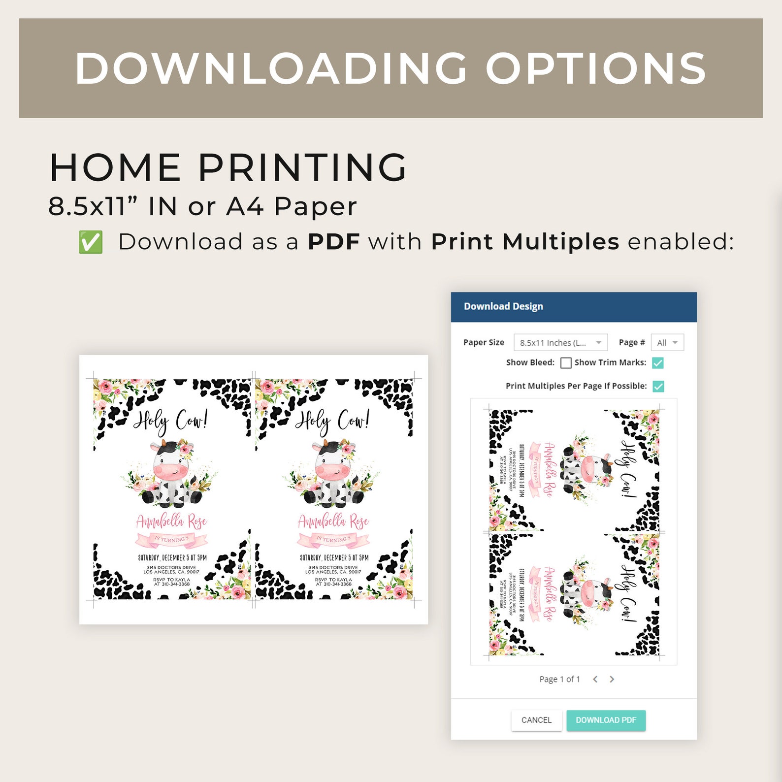 Holy Cow Birthday Invitation, EDITABLE Cow Party Invite Template ...