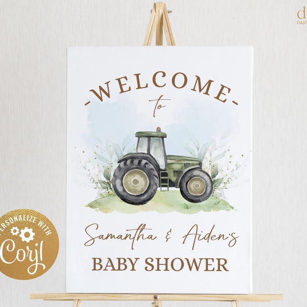 Farm Baby Shower Welcome Sign Green Tractor Baby Shower Welcome - Etsy
