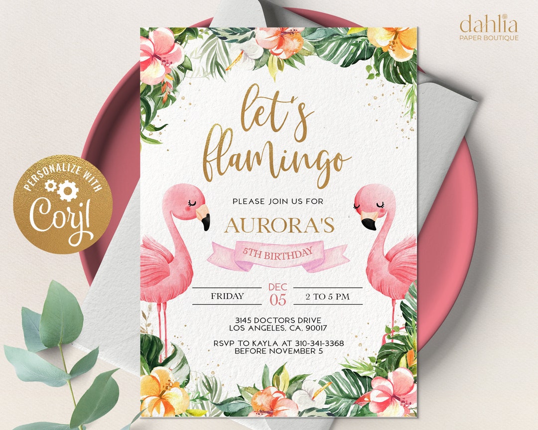 Flamingo Birthday Invitation, EDITABLE Aloha Tropical Party Invite ...
