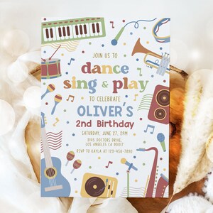Dance Sing Play Party Invitation, Editable Music Birthday Invite, Rock ...
