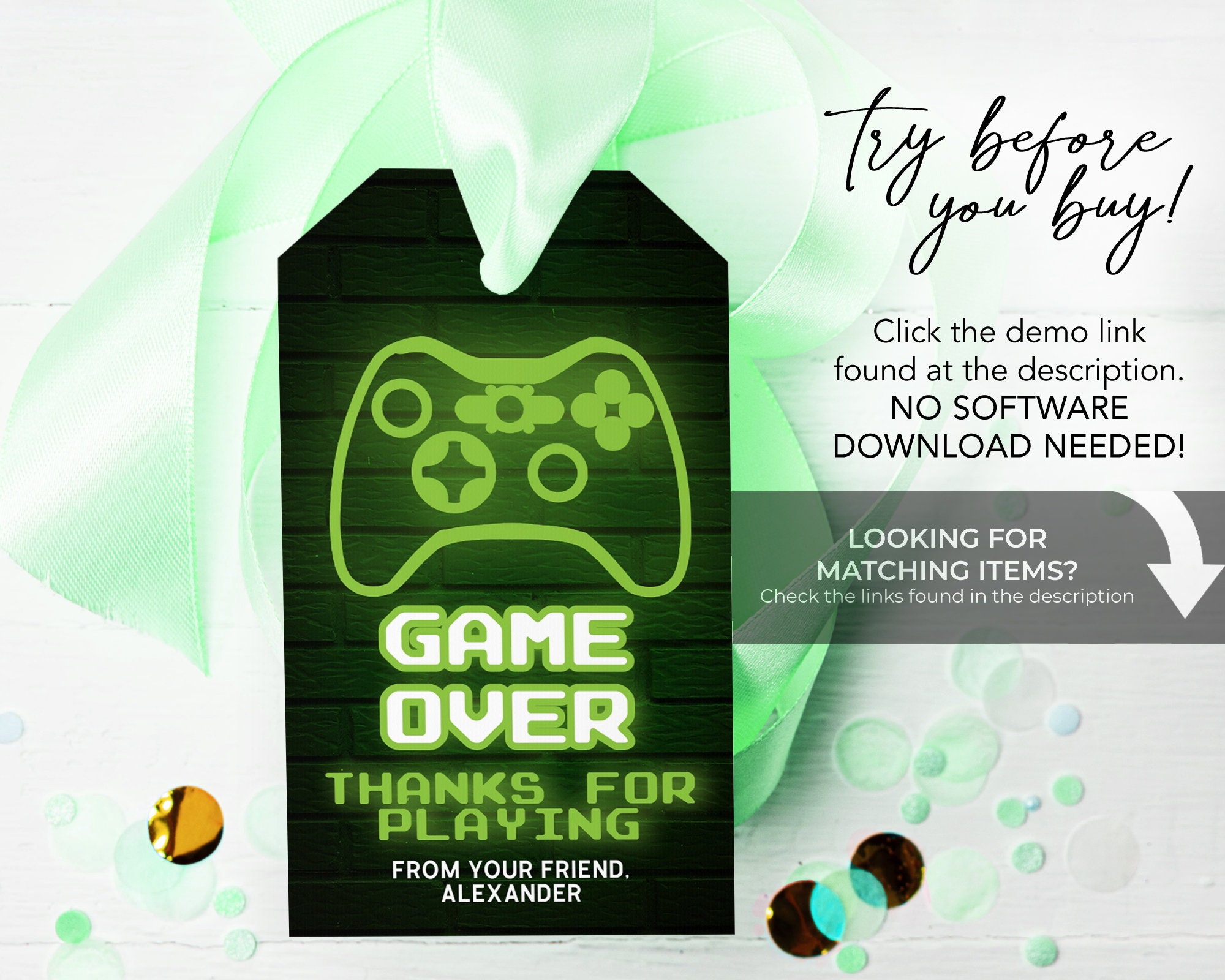 EDITABLE Video Game Birthday Gift Tag, Gamer Party Favor Template ...