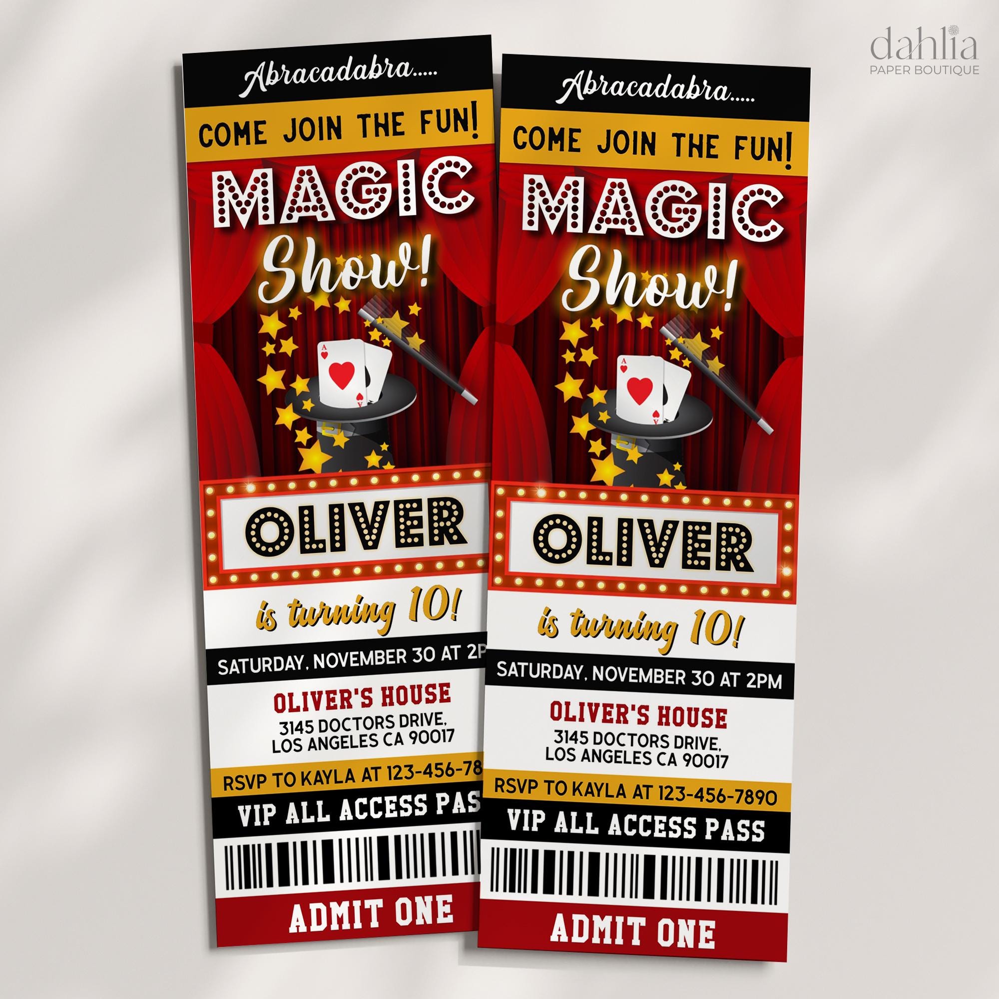 Magic Show Ticket Birthday Invitation, EDITABLE Circus Party Invite ...
