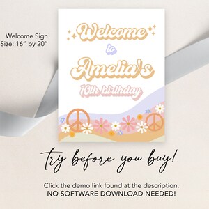 Floralfest Birthday Welcome Sign, Editable Retro Groovy Banner, Boho ...