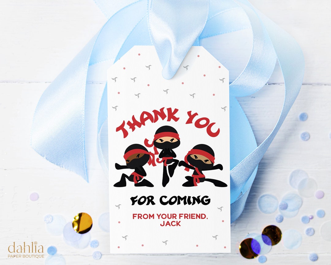 EDITABLE Ninja Birthday Thank You for Coming Gift Tag, Ninja Warrior ...