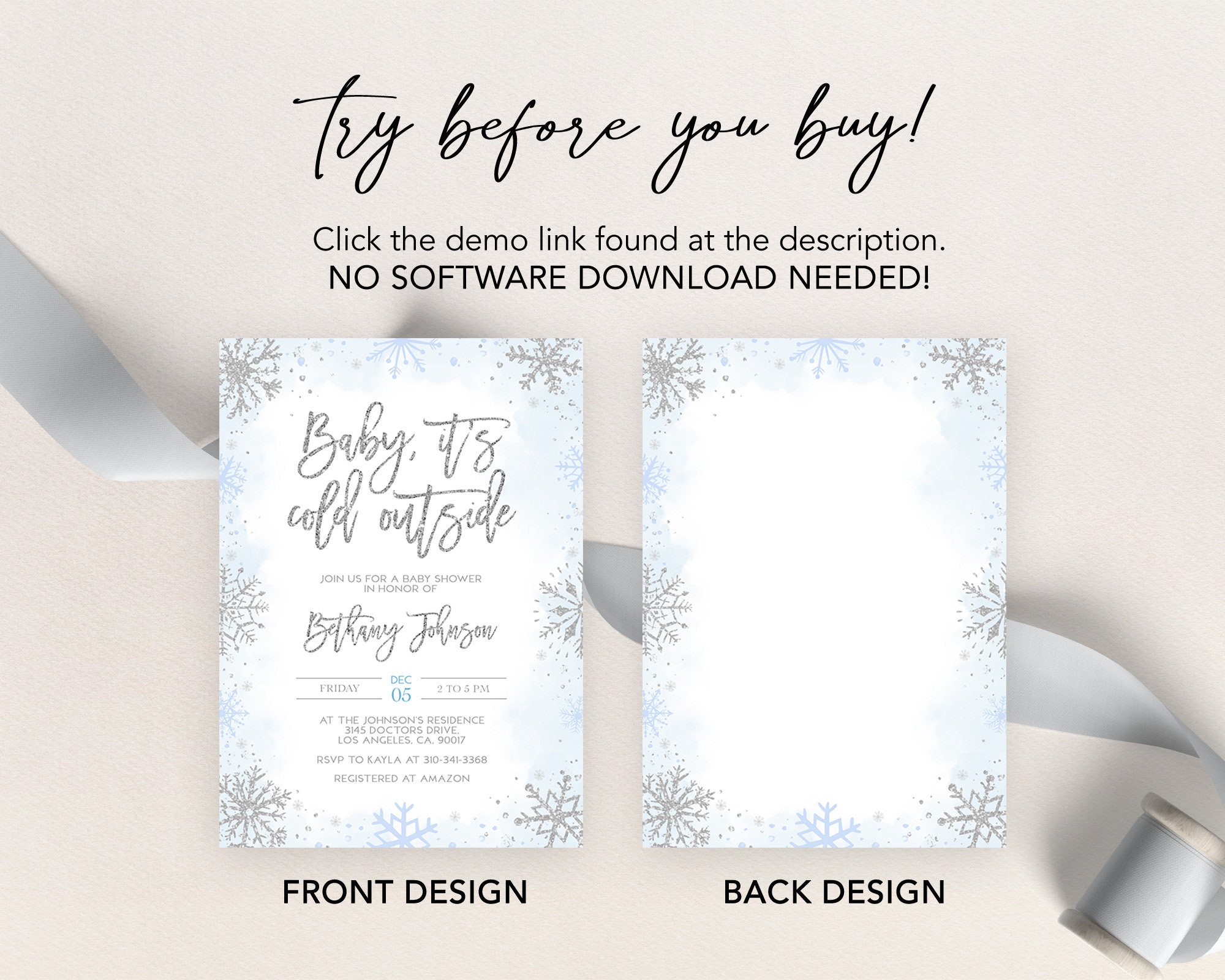Winter Snowflake Baby Shower Invitation Set EDITABLE Holiday - Etsy