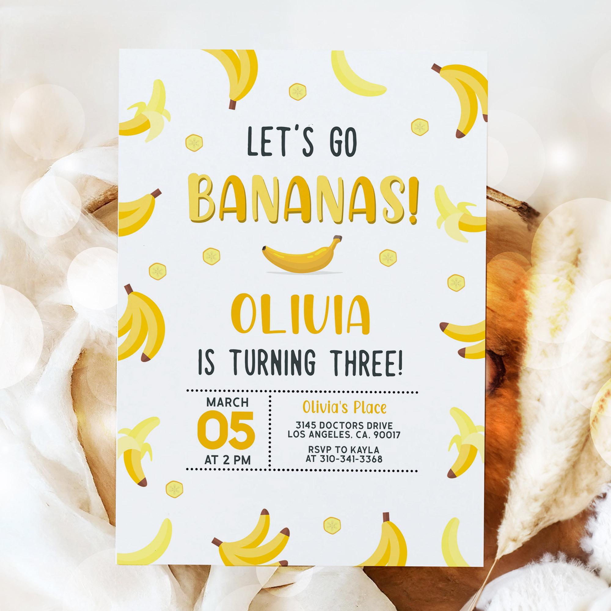 EDITABLE Banana Birthday Invitation, Let's Go Bananas Party Invite ...